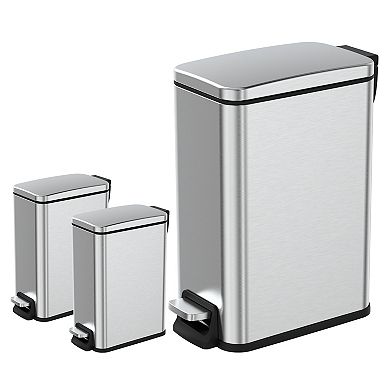 11.9 Gal./ 45 L + Two 1.6 Gal./6 L Rectangular Step-on Trash Can Set ...