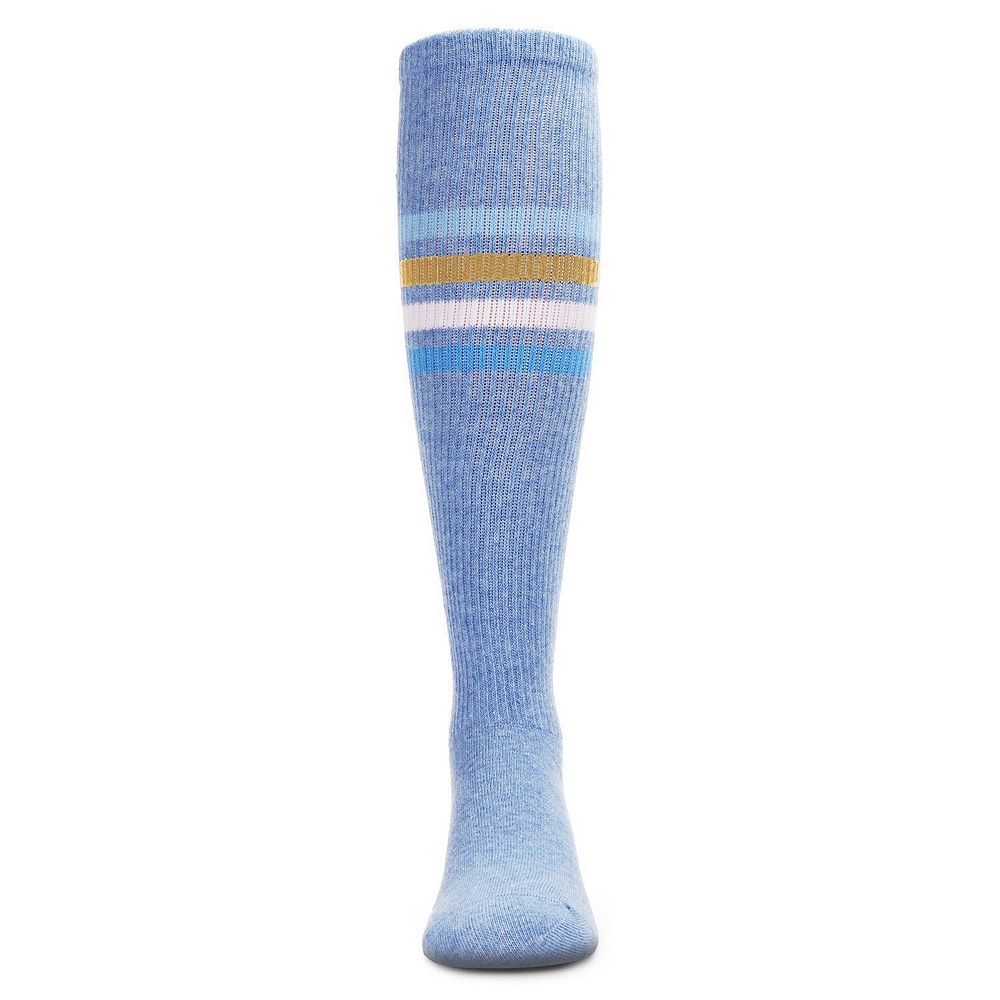 Thin Ribbed Athletic Stripe Cotton Blend Knee High Socks