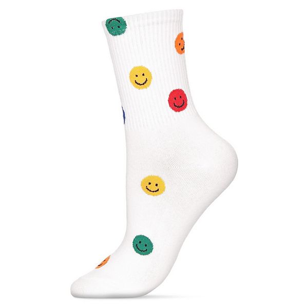 Women's Happy Days Cotton Blend Smiley Face Crew Sock