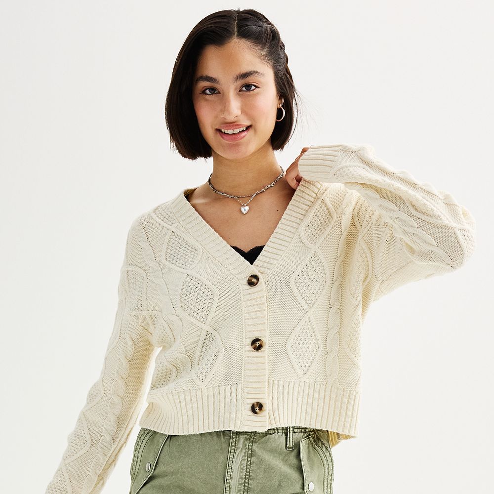 Juniors' SO® Shrunken Cable Cardigan