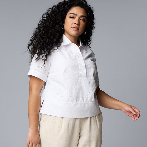 Plus Size Simply Vera Vera Wang Embroidered Shirt