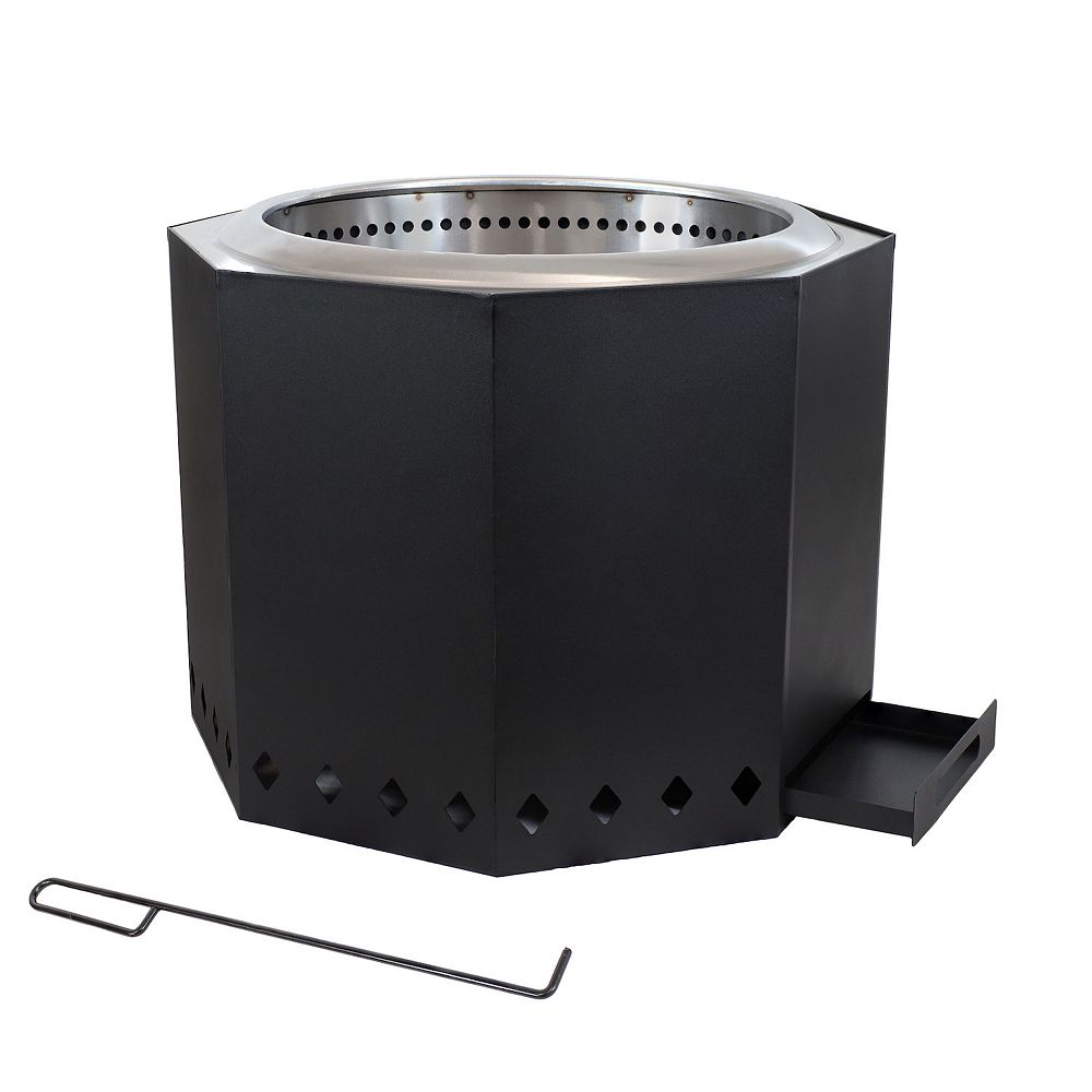 Sunnydaze 21.5 in Octagon Steel Smokeless Fire Pit with Log Poker