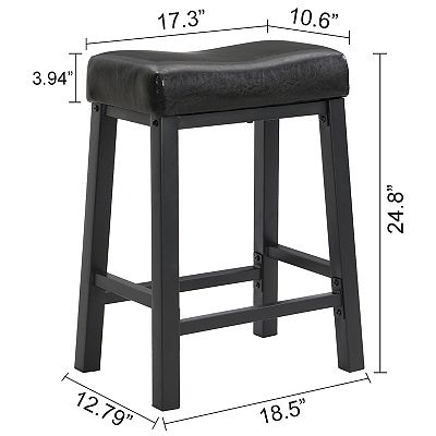 eHemco Heavy Duty Padded Faux Leather Saddle Seat Kitchen Counter Height Barstools 24.8 Inches Black