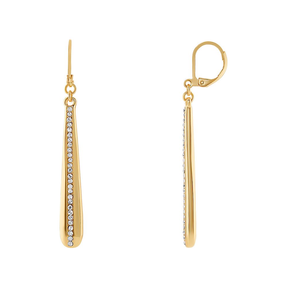 Emberly Gold Tone Crystal Polished Elongated Teardrop Drop Earrings
