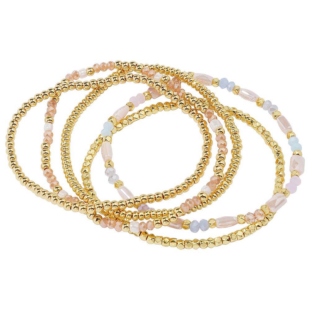 LC Lauren Conrad 5-Piece Gold Tone Pastel Beaded Bracelet Set
