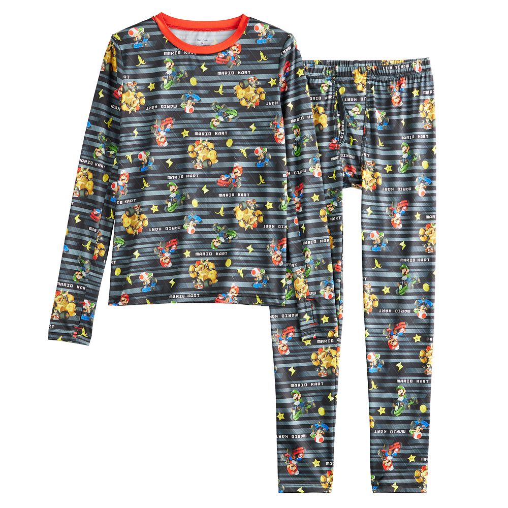 Boys 4-20 Cuddl Duds Stretch Poly 2-Piece Mario Kart Base Layer Set