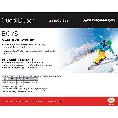Boys 4-20 Cuddl Duds Stretch Poly 2-Piece Mario Kart Base Layer Set