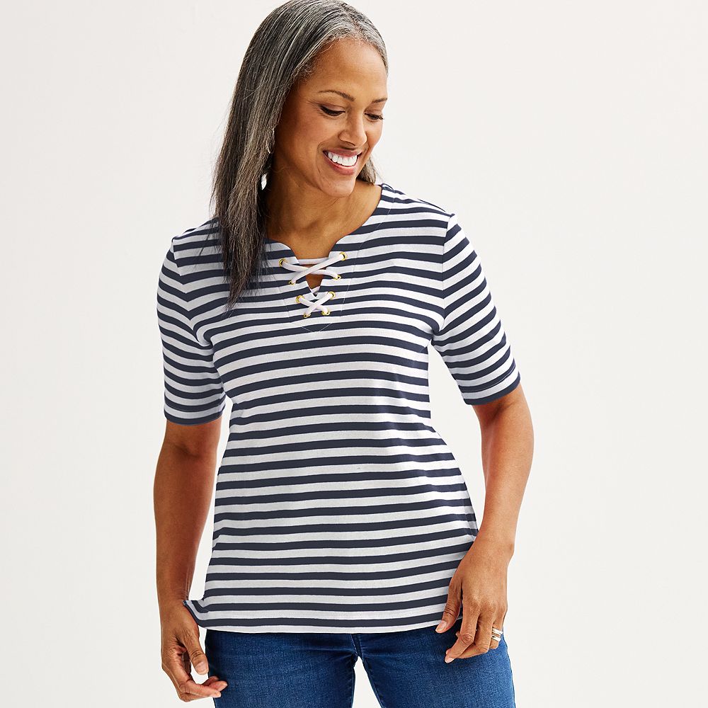 Petite Croft & Barrow® Lace Up Split Neck Top