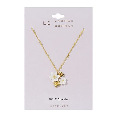 LC Lauren Conrad Gold Tone Mother Of Pearl Flower Cluster Pendant Necklace