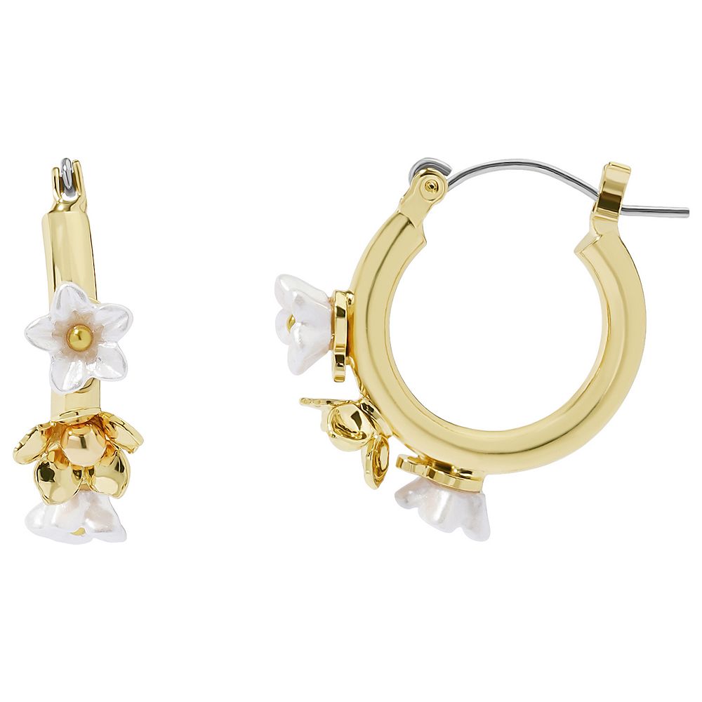 LC Lauren Conrad Gold Tone Mother Of Pearl Floral Hoop Earrings