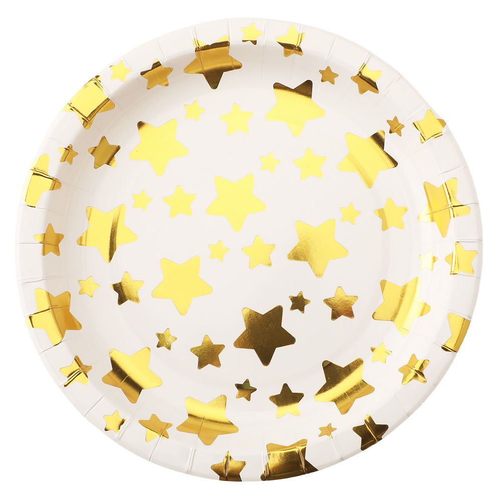 Celebration 12-Piece White with Gold Stars Paper Plates