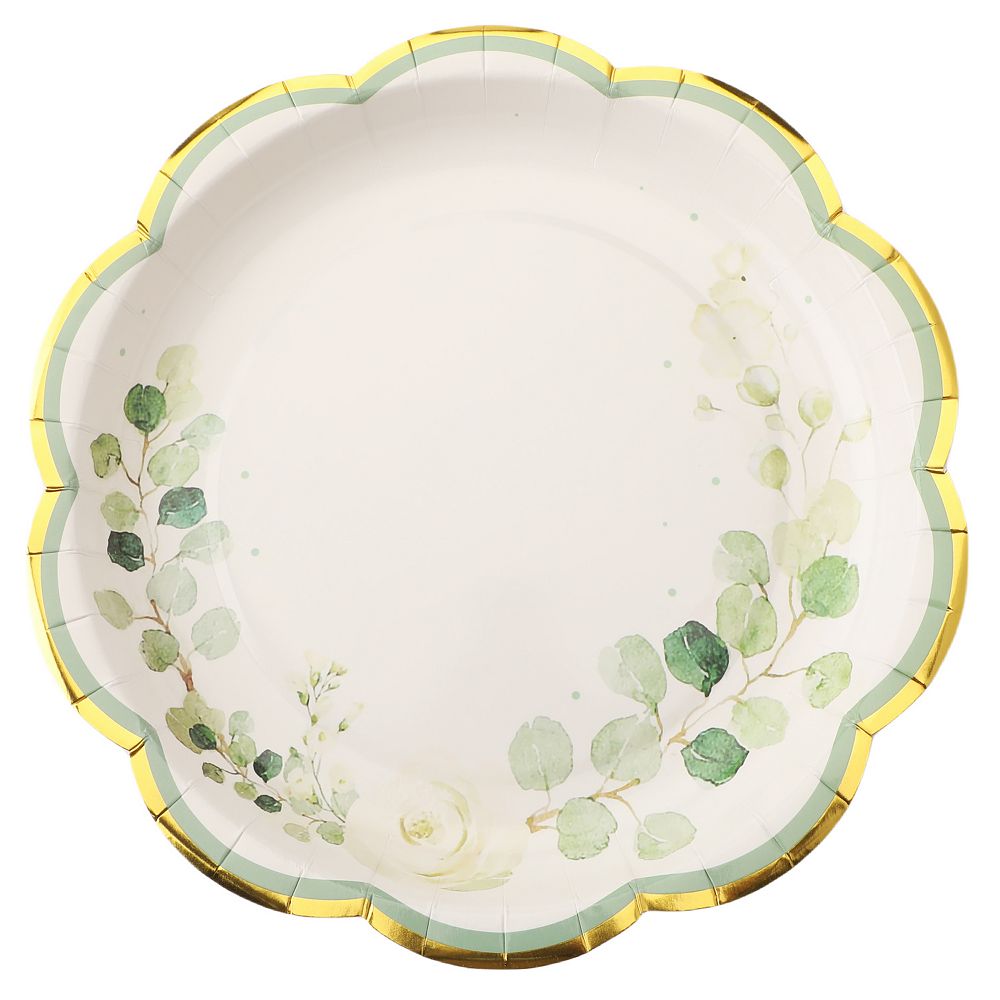 Celebration 12-Piece Evergreen Flower Paper Plates