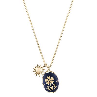 Love This Life 14K Gold Flash Plated Blue Aventurine Flower and Sun Pendant Necklace Women s Size 18