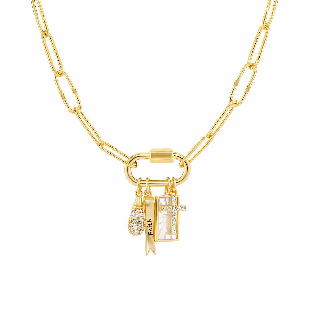 Brilliance 18k Gold Flash Plated Cubic Zirconia Paperclip Carabiner ...