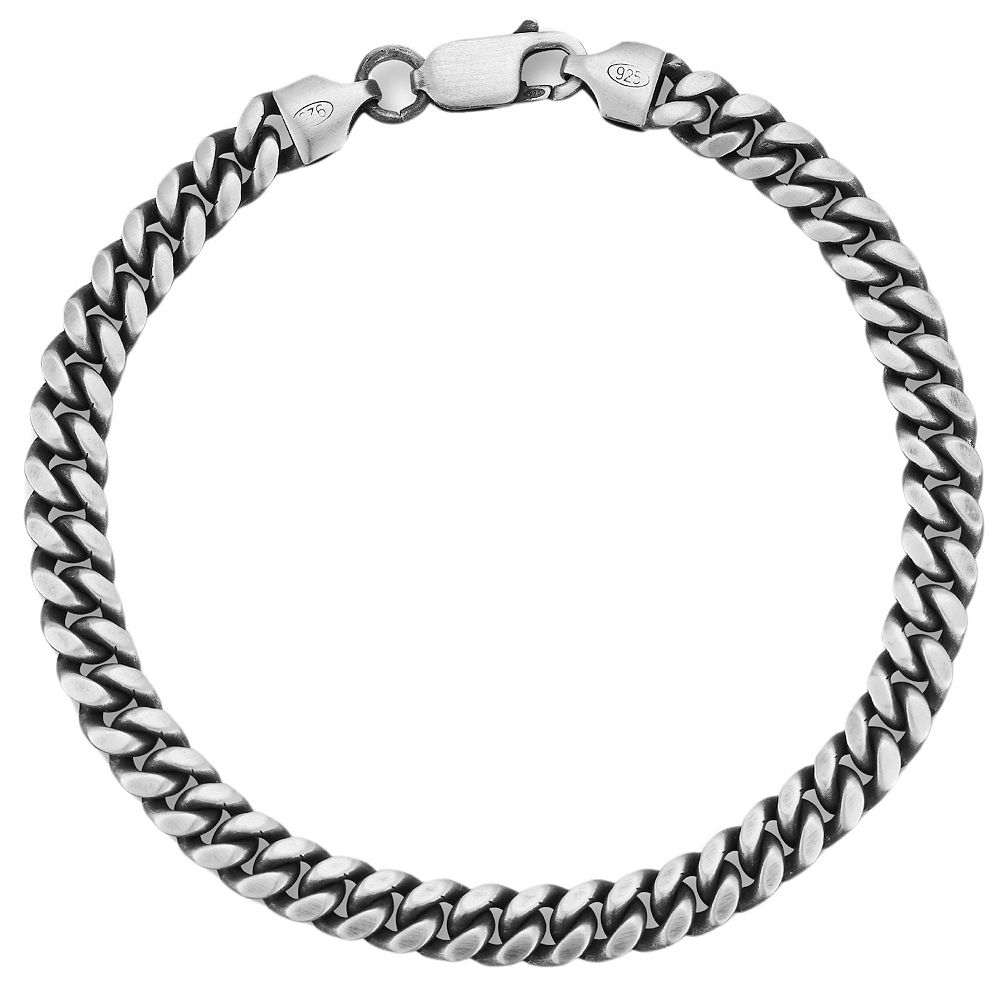 Menster Sterling Silver Oxidized 6 mm Curb Chain Bracelet