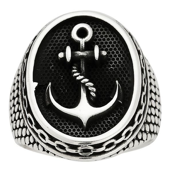Menster Sterling Silver Oxidized Anchor Signet Ring