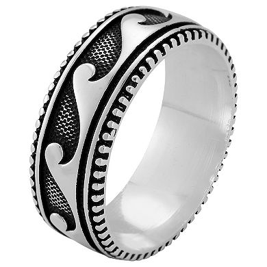 Menster Men's Sterling Silver Oxidized Wave Band Ring