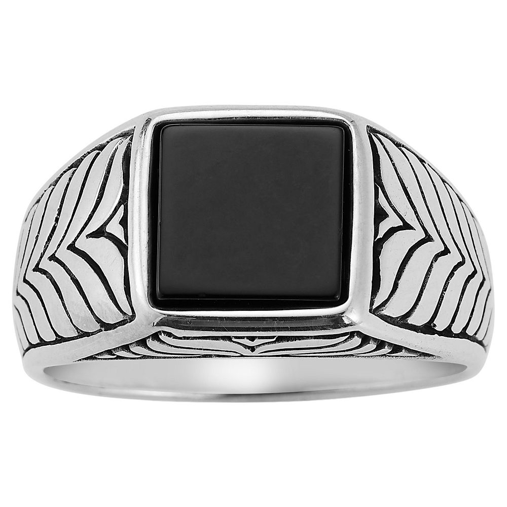 Menster Men's Sterling Silver Black Onyx Square Signet Ring