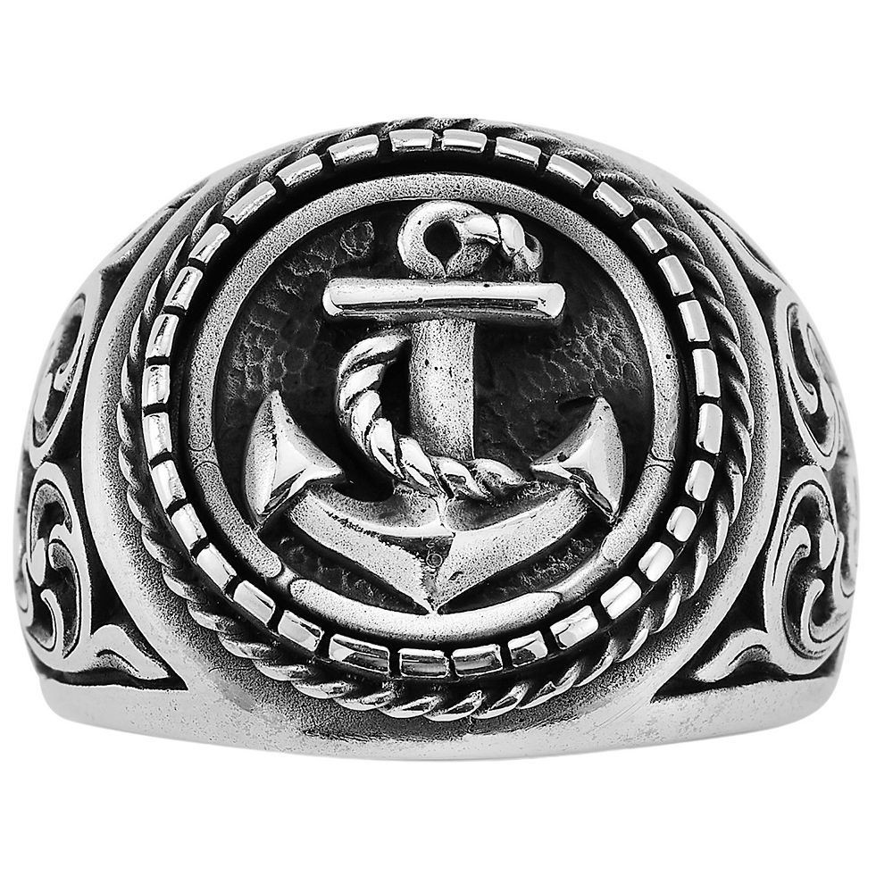 Menster Men's Sterling Silver Oxidized Anchor Signet Ring