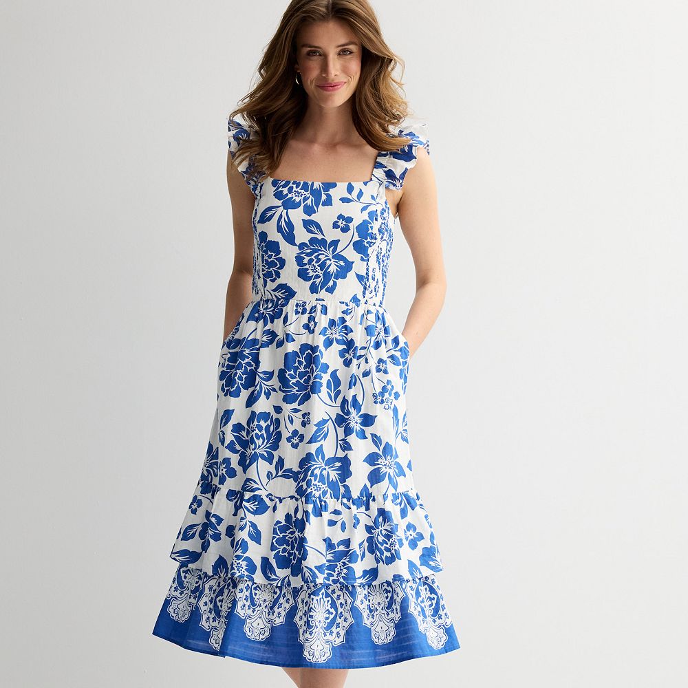 Women's Draper James Floral Jacquard Flutter Sleeve Midi Dress