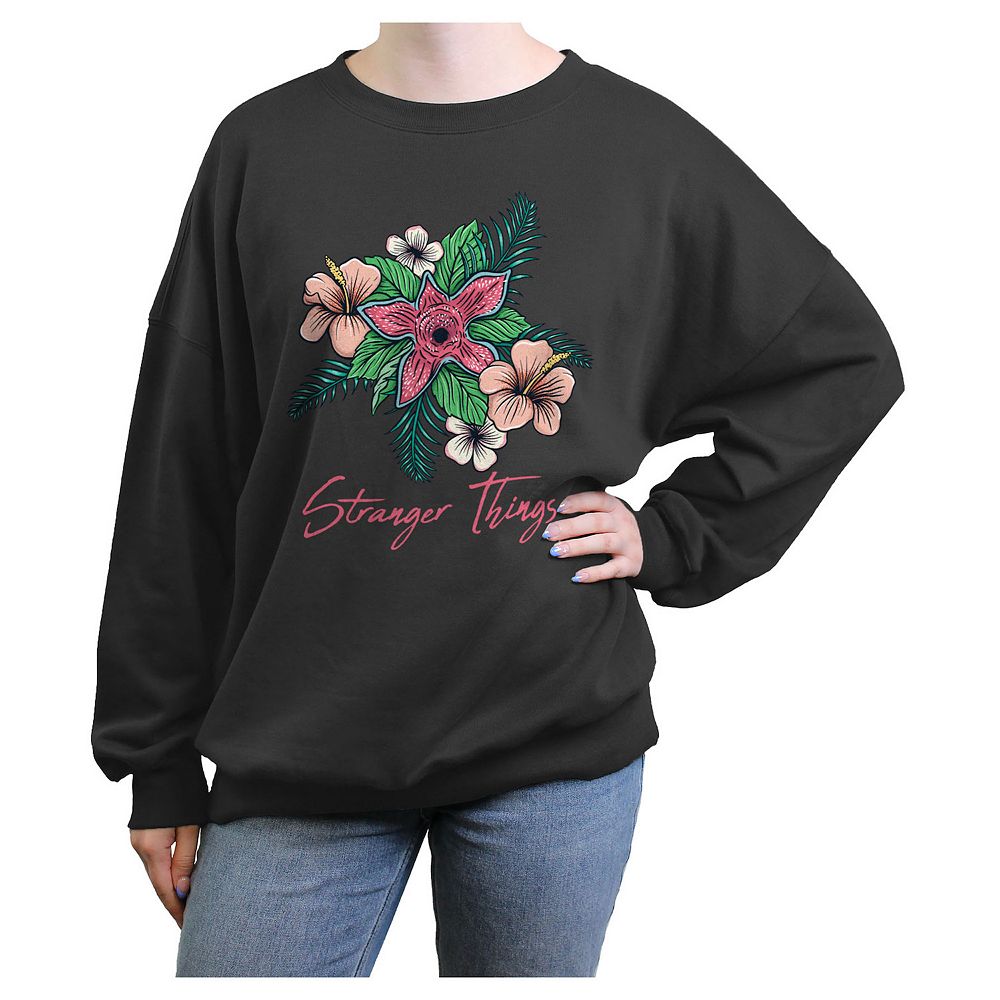 Juniors' Stranger Things Floral Motif Graphic Fleece