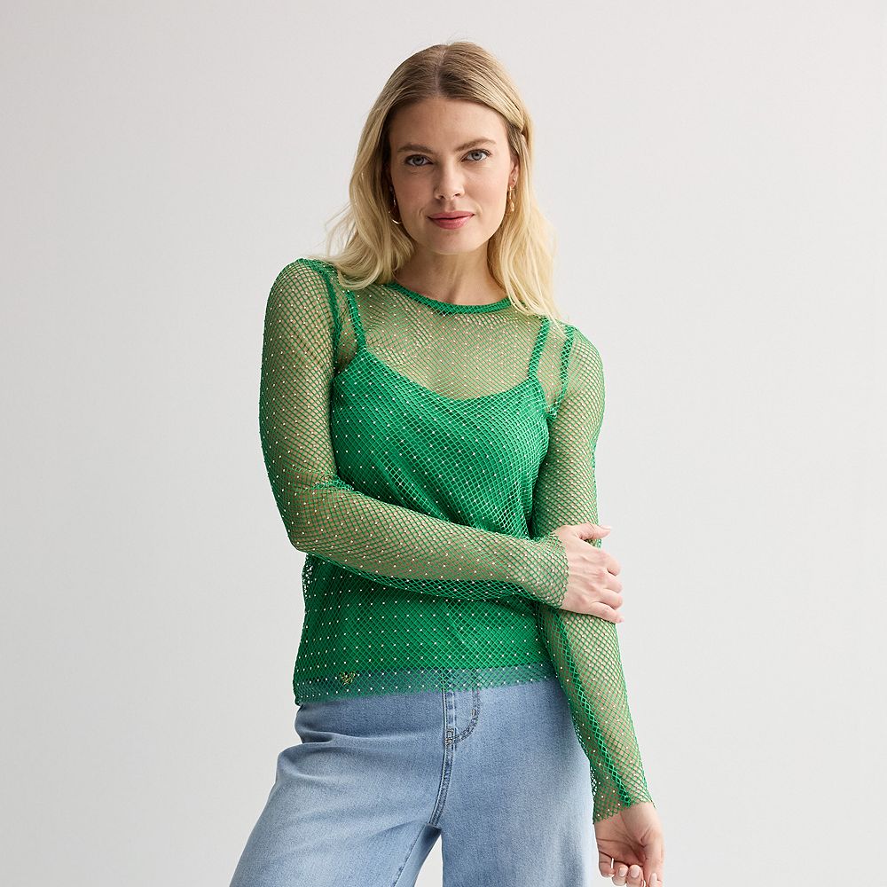 Women's INTEMPO™ Rhinestone Mesh Top