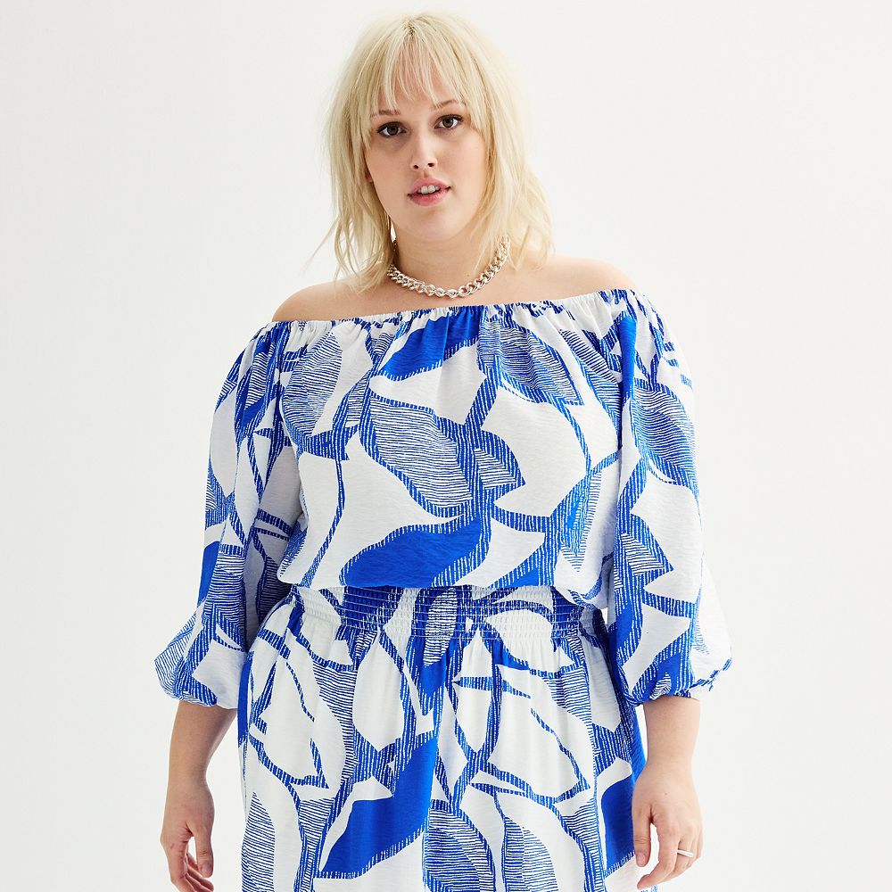 Plus Size Nine West Off-The-Shoulder 3/4-Sleeve Top
