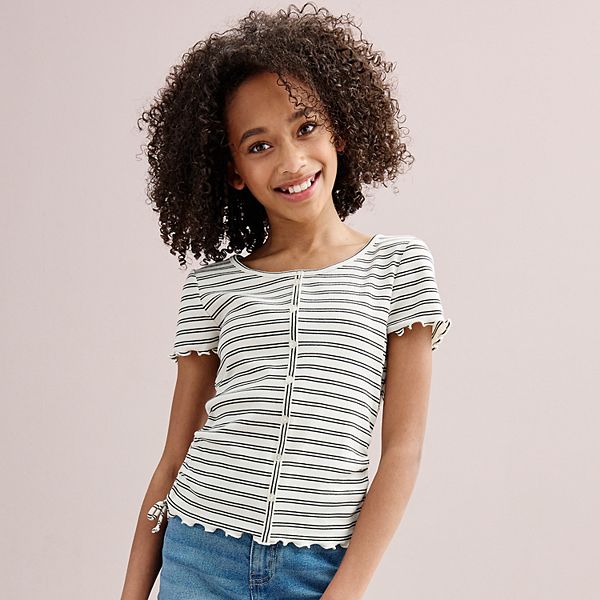 Girls 6-20 SO® Cinched Button Front Top