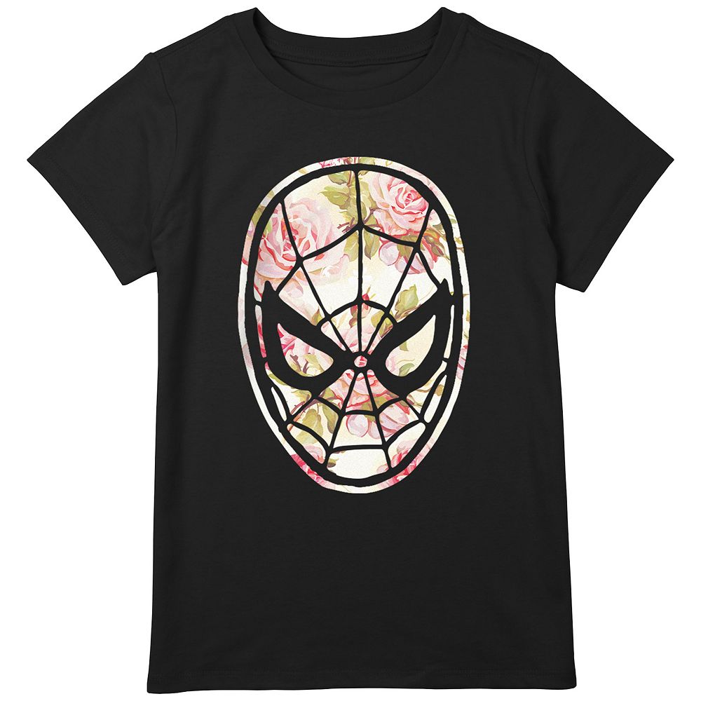 Girls Plus Size Spider-Man Floral Print Mask Graphic Tee