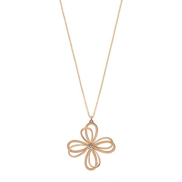 Emberly Gold Tone Open Flower Pendant Necklace