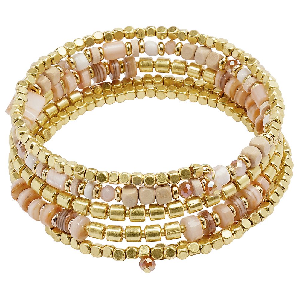 Sonoma Goods For Life® Gold Tone Peach Beaded Coil Bracelet