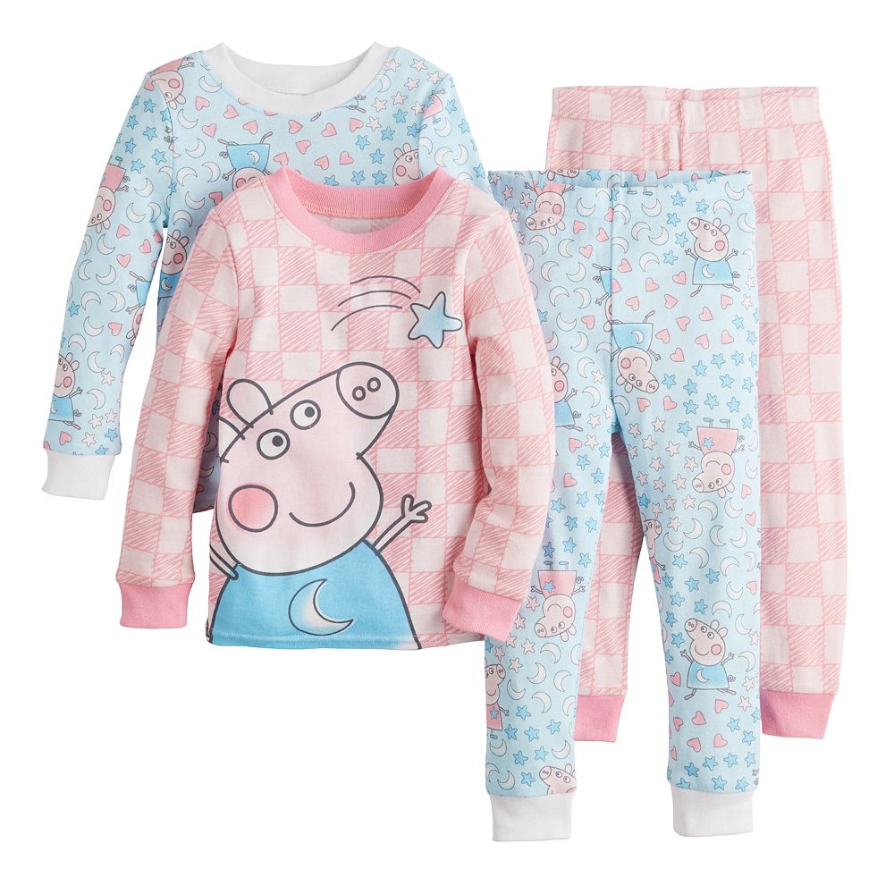 Toddler Girl Peppa Pig Long Sleeve Pajama Tops & Pajama Pants 4-Piece Set