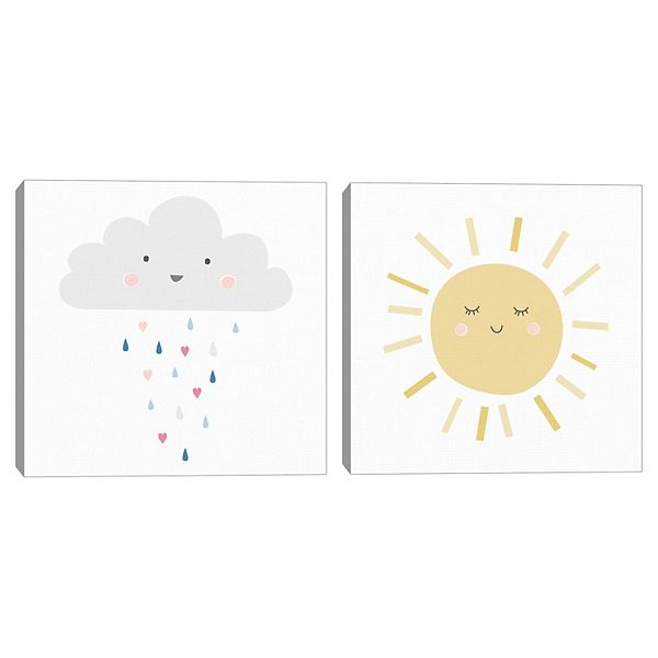 Happy Sunshine Happy Cloud Canvas Wall Art 2-piece Set