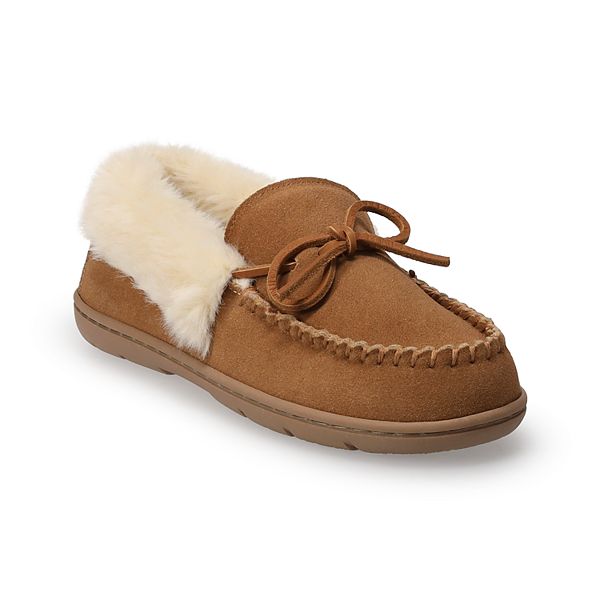 Clarks® Women's Faux Fur Collared Suede Moccasin Slippers