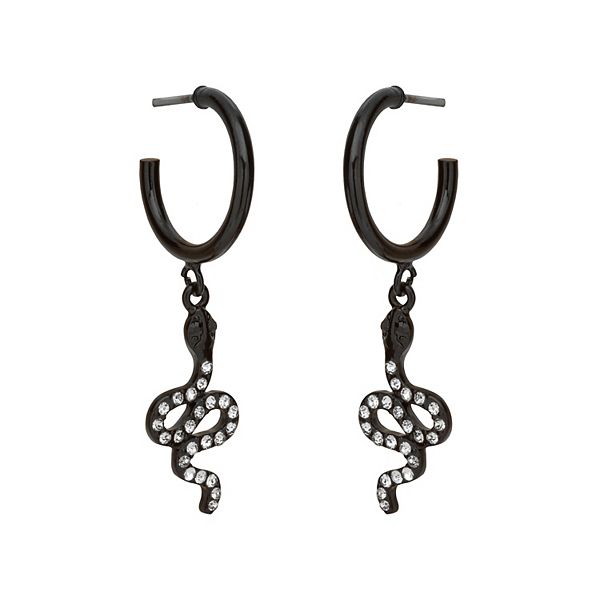 Emberly Black Snake Drop Mini Hoop Earrings