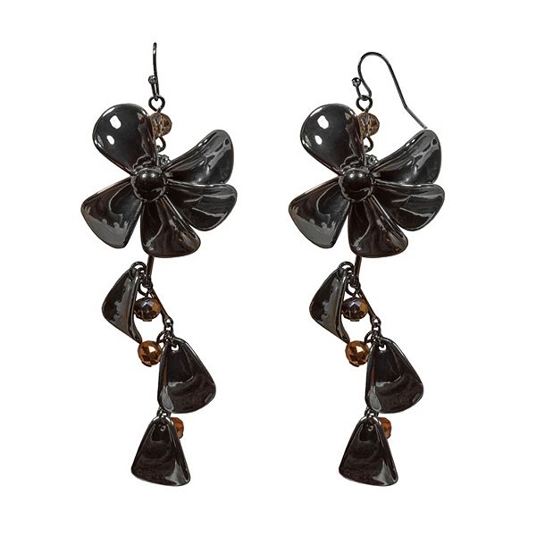 Emberly Hematite Floral Edgy Drop Earrings