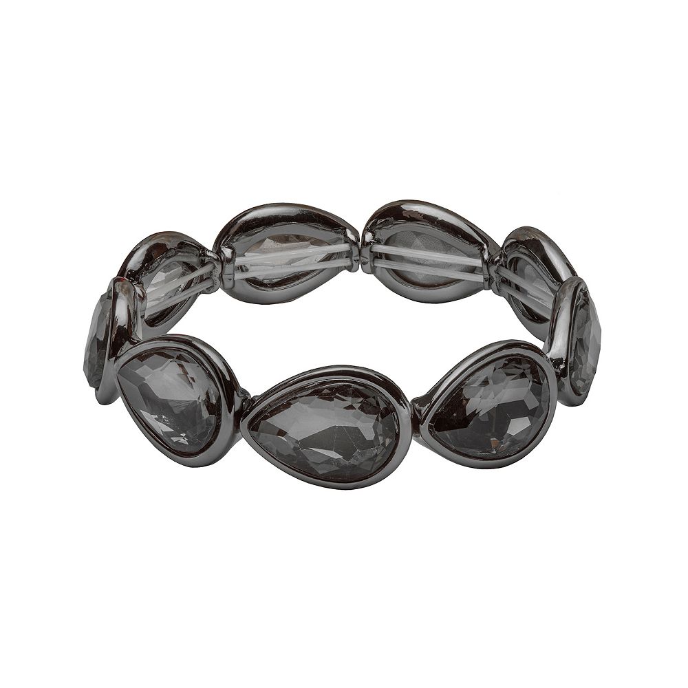 Emberly Hematite Grey Crystal Tear Drop Stretch Bracelet