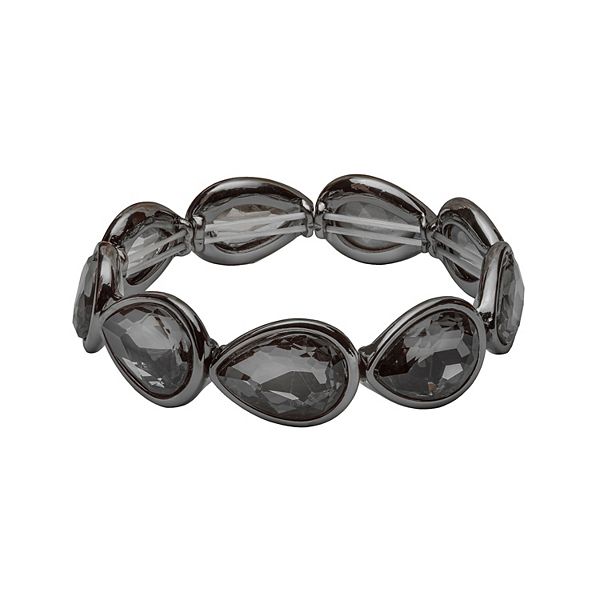 Emberly Hematite Grey Crystal Tear Drop Stretch Bracelet