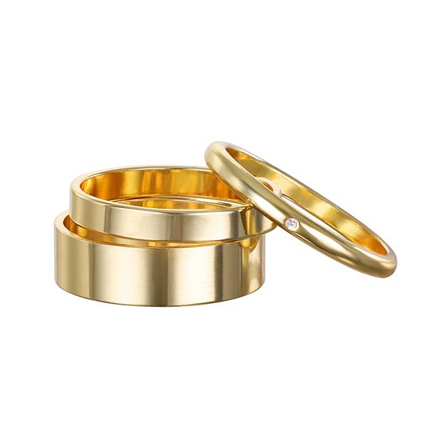 Emberly Gold Tone Smooth 3-piece Ring Set
