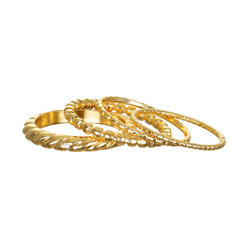 Emberly Gold Tone Twist & Texture 4-piece Ring Set