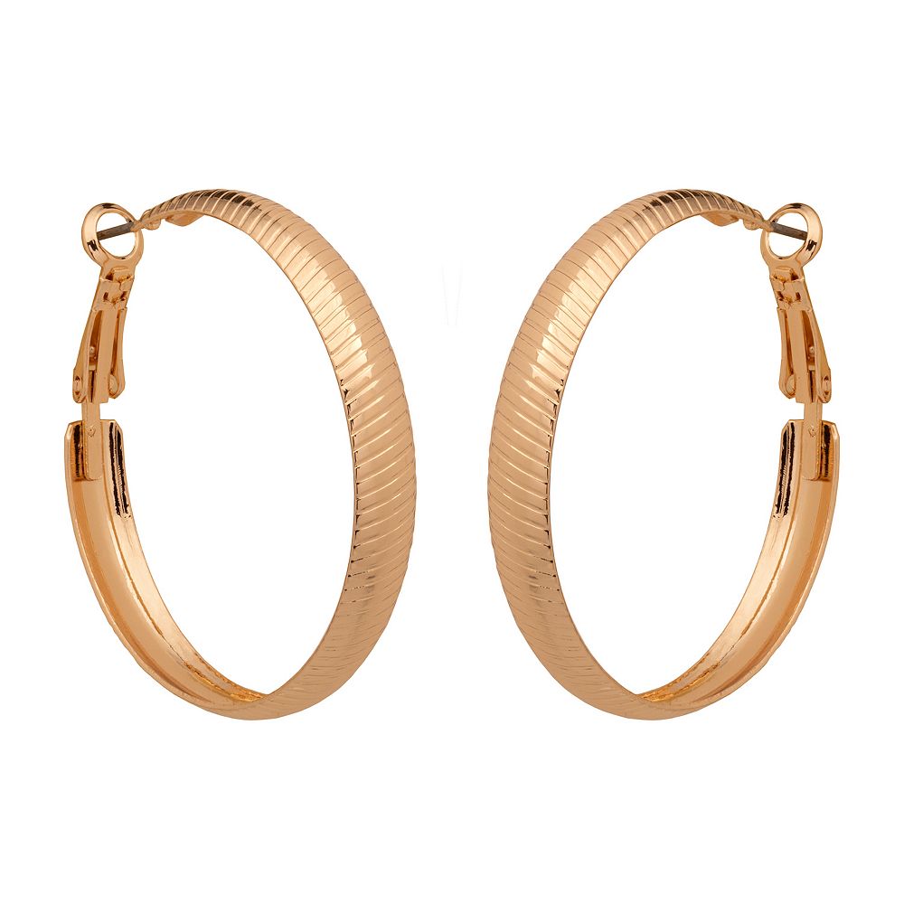 Emberly Gold Tone Oversized Ribbed Hoop Earrings