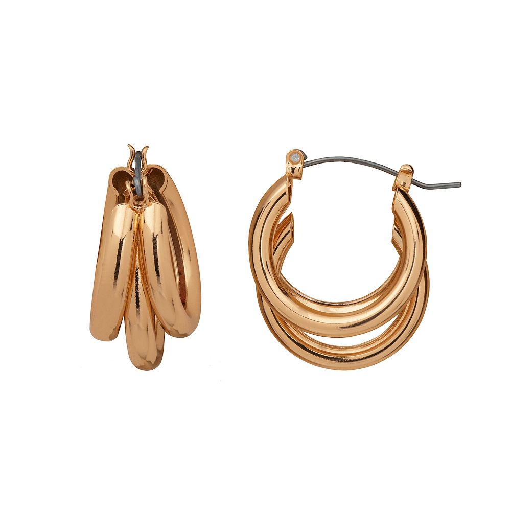 Emberly Gold Tone Chunky 3-Row Hoop Earrings