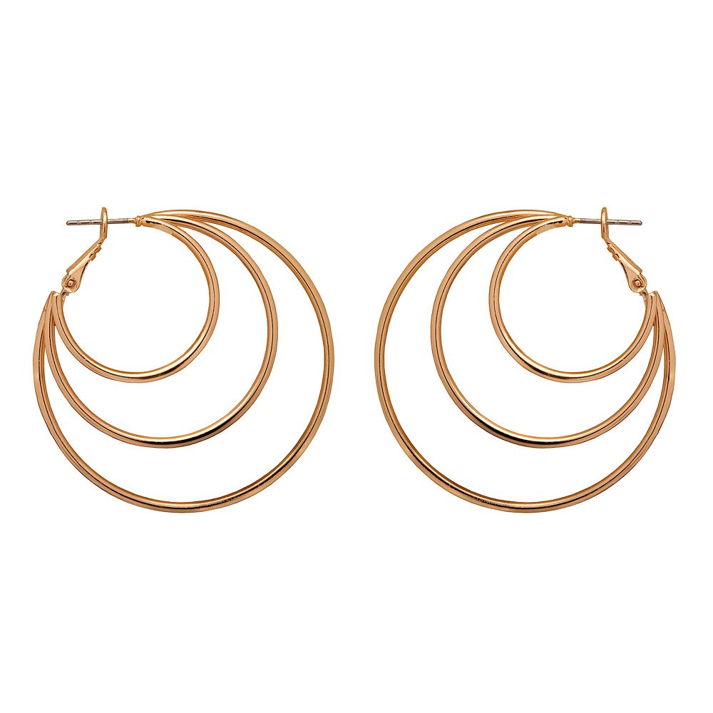 Emberly Gold Tone Large Statement 3 Row Hoop Earrings