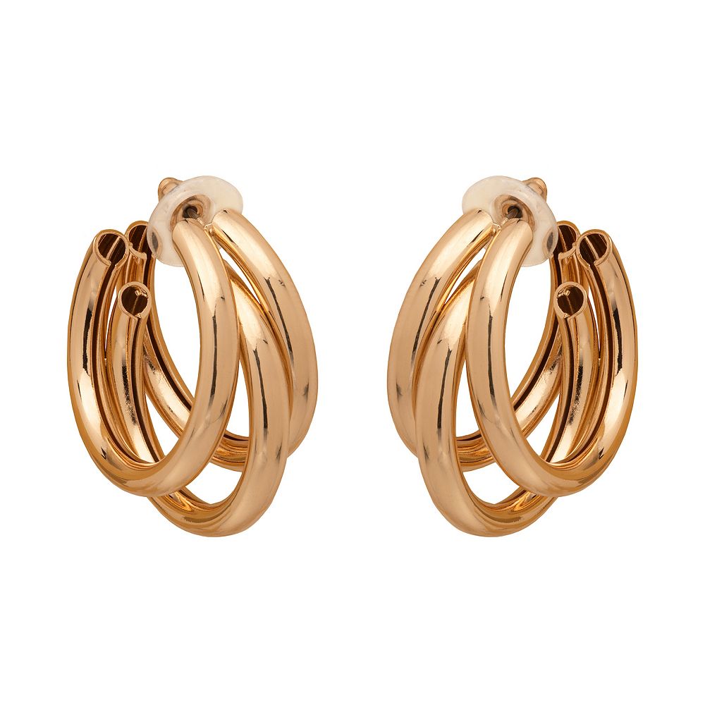 Emberly Gold Tone 3 Row Chunky Hoop Earrings