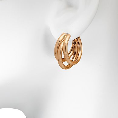Emberly Gold Tone 3 Row Chunky Hoop Earrings
