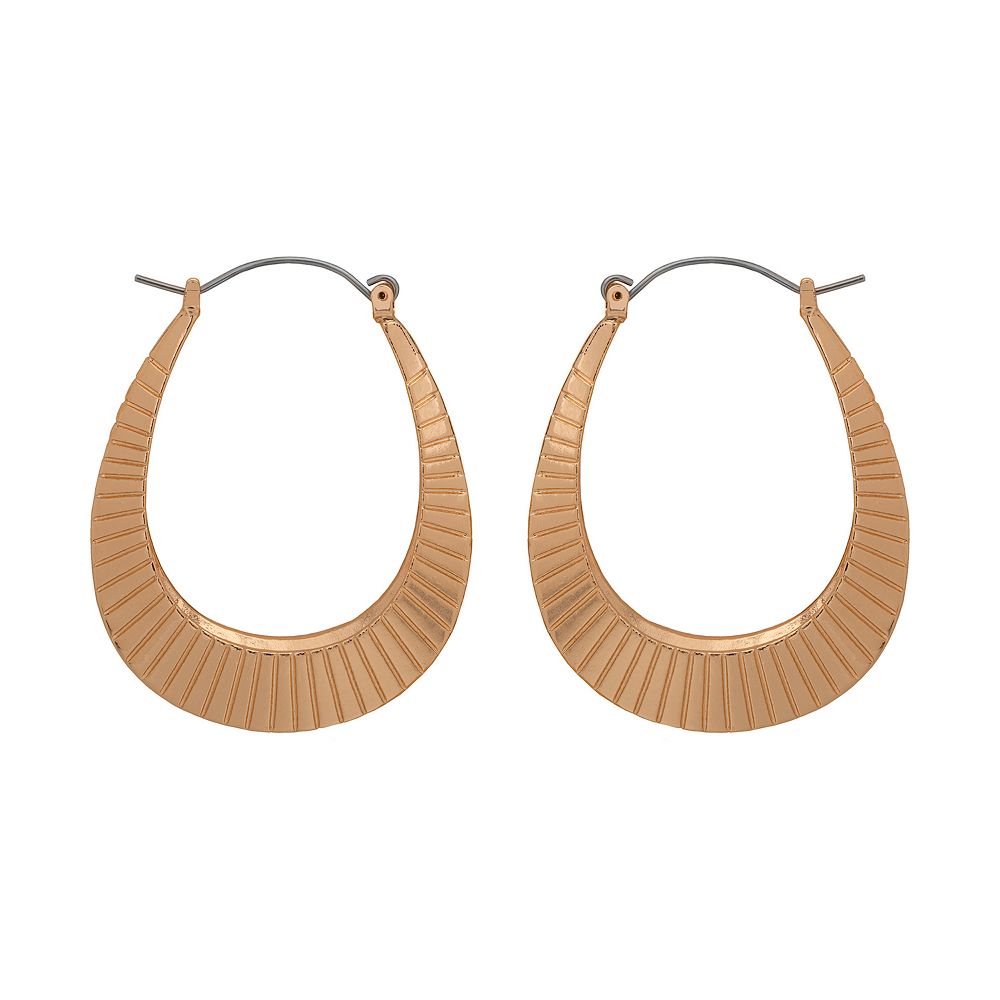 Emberly Gold Tone Ribbed Oval Hoop Earrings