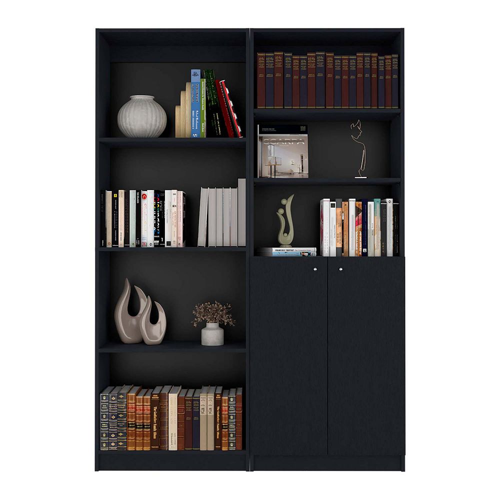Cortaro 2 Piece Living Room Set With 2 Bookcases, Black