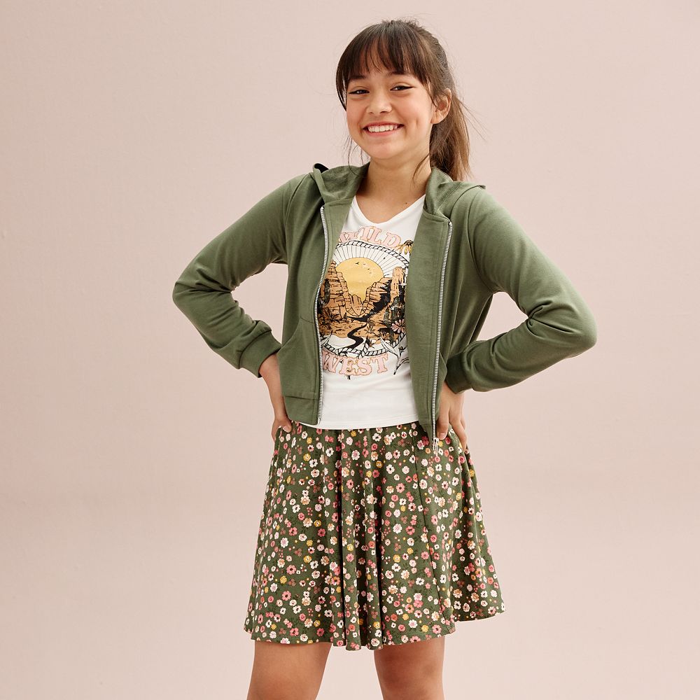 Girls 4-16 Knit Works Long Sleeve Hoodie, Short Sleeve Wild West Screen ...