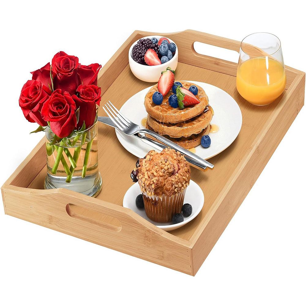 Serving Tray Wood - Wooden Tray with Handles - Tea Tray, Bar Tray ...