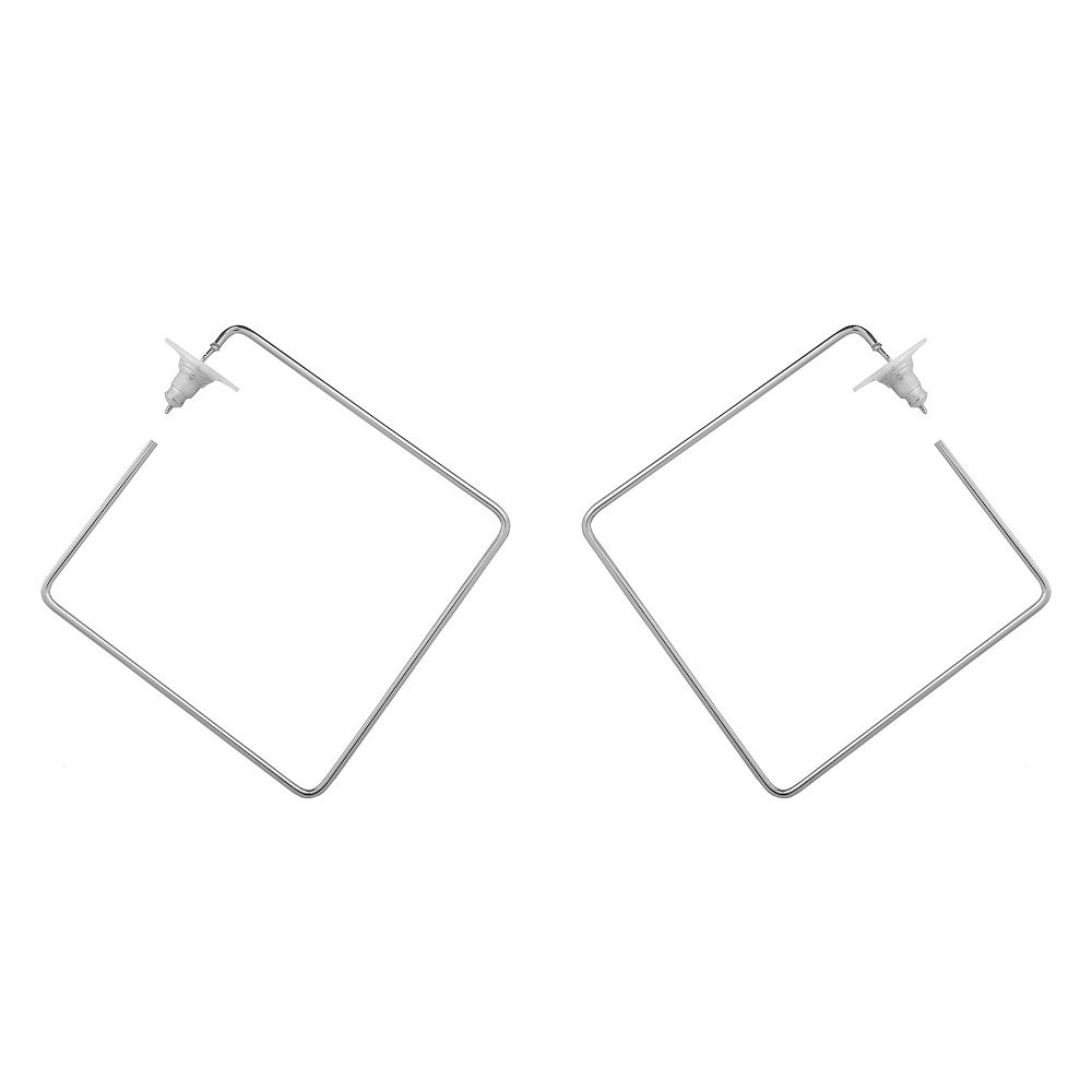 Emberly Silver Tone Large Square Hoop Earrings